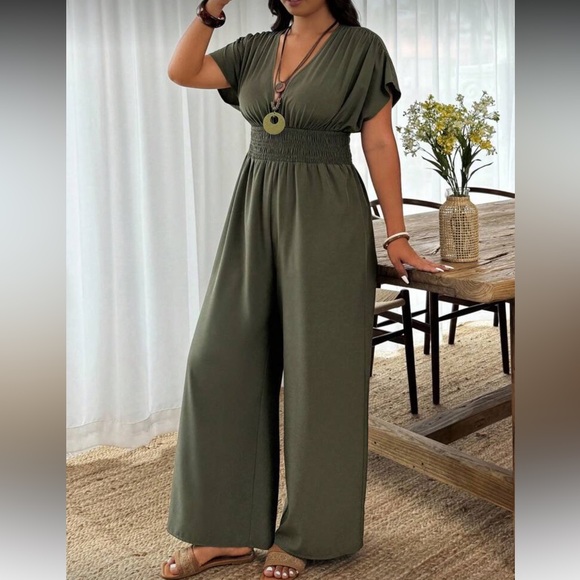 Pants & Jumpsuits | Olive Green Wideleg Jumpsuit | Poshmark